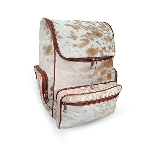 Cowhide Backpack Hair On | Fur Leather Diaper Backpack Rucksack / Knapsack Travel Shoulder Bag / Cow Skin Baby Bags (Salt Pepper Brown and White)