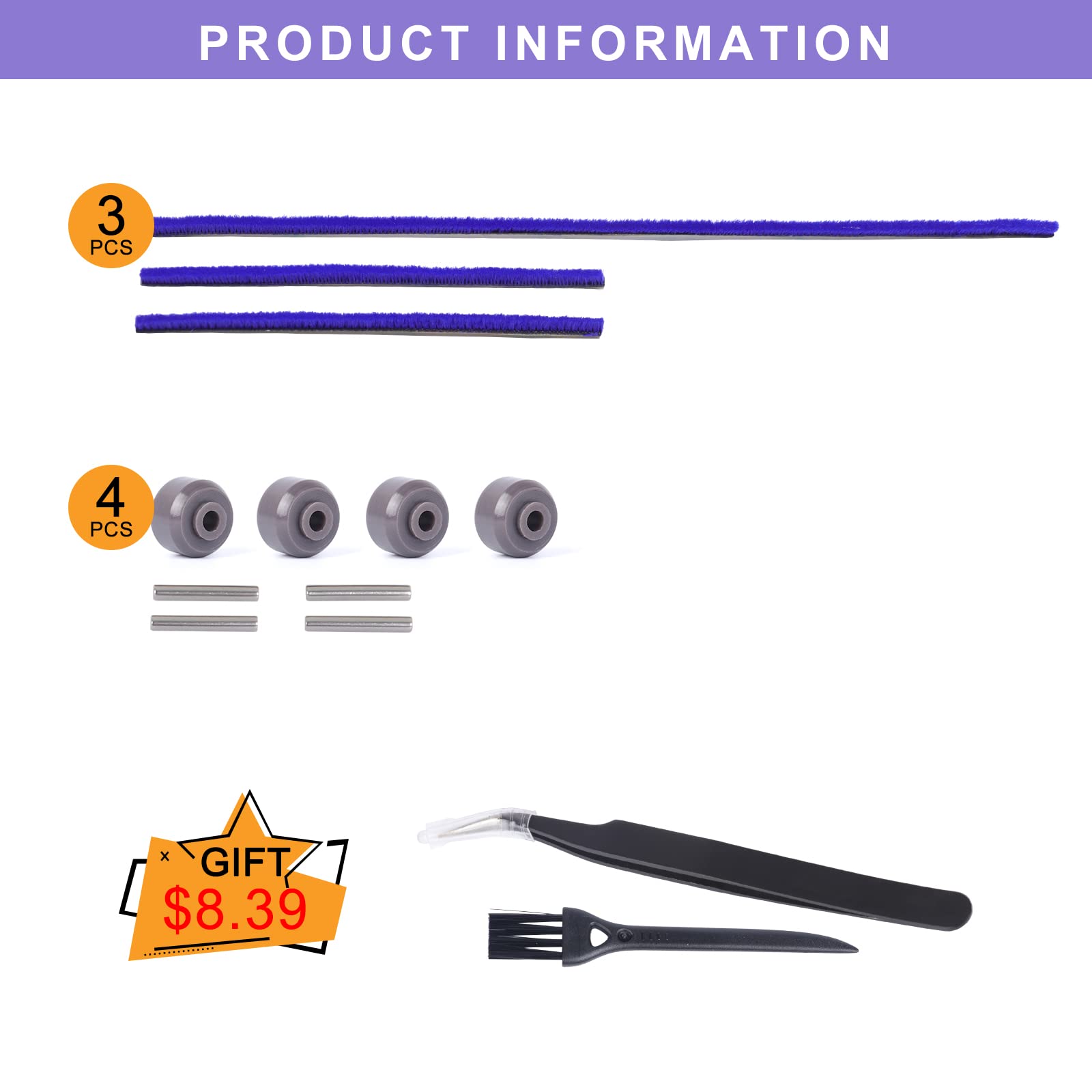 Plush Strips + Soleplate Wheels & Axles Replacement Compatible with Dyson V6 V7 V8 V10 V11 Soft Roller Cleaner Head Strips Felt Strips Replacement Parts