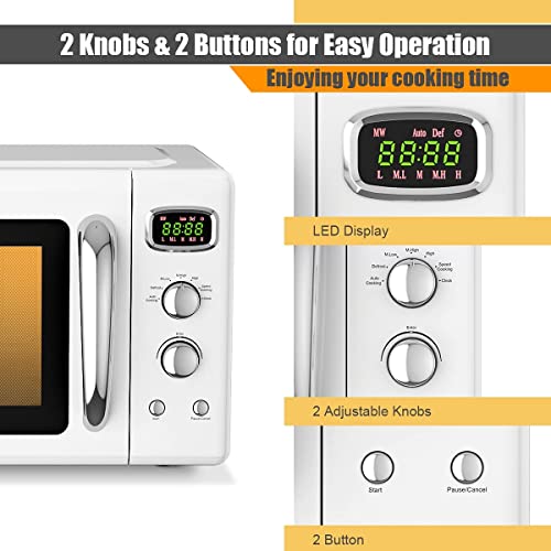 MEDIMALL 0.9Cu.ft Retro Countertop Microwave Oven, 900W Digital Microwave Ovens with 5 Micro Power Levels, LED Display, Easy Clean Interior and Child Lock, Vintage Countertop Microwave (White)