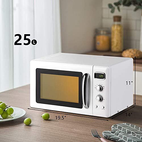 MEDIMALL 0.9Cu.ft Retro Countertop Microwave Oven, 900W Digital Microwave Ovens with 5 Micro Power Levels, LED Display, Easy Clean Interior and Child Lock, Vintage Countertop Microwave (White)