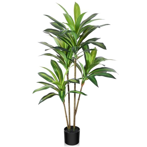 OAKRED Artificial Dracaena Tree, 4FT Tall Fake Plants Artificial Dracaena Plants for Indoor, Fake Trees for Office Home Living Room Floor Patio Greening Porch Decor, Set of 1