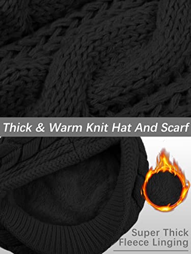 URATOT 3 Pieces Winter Beanie Hat with Brim Scarf Glove Warm Cap with Visor Knitted Touch Screen Glove Gifts for Women