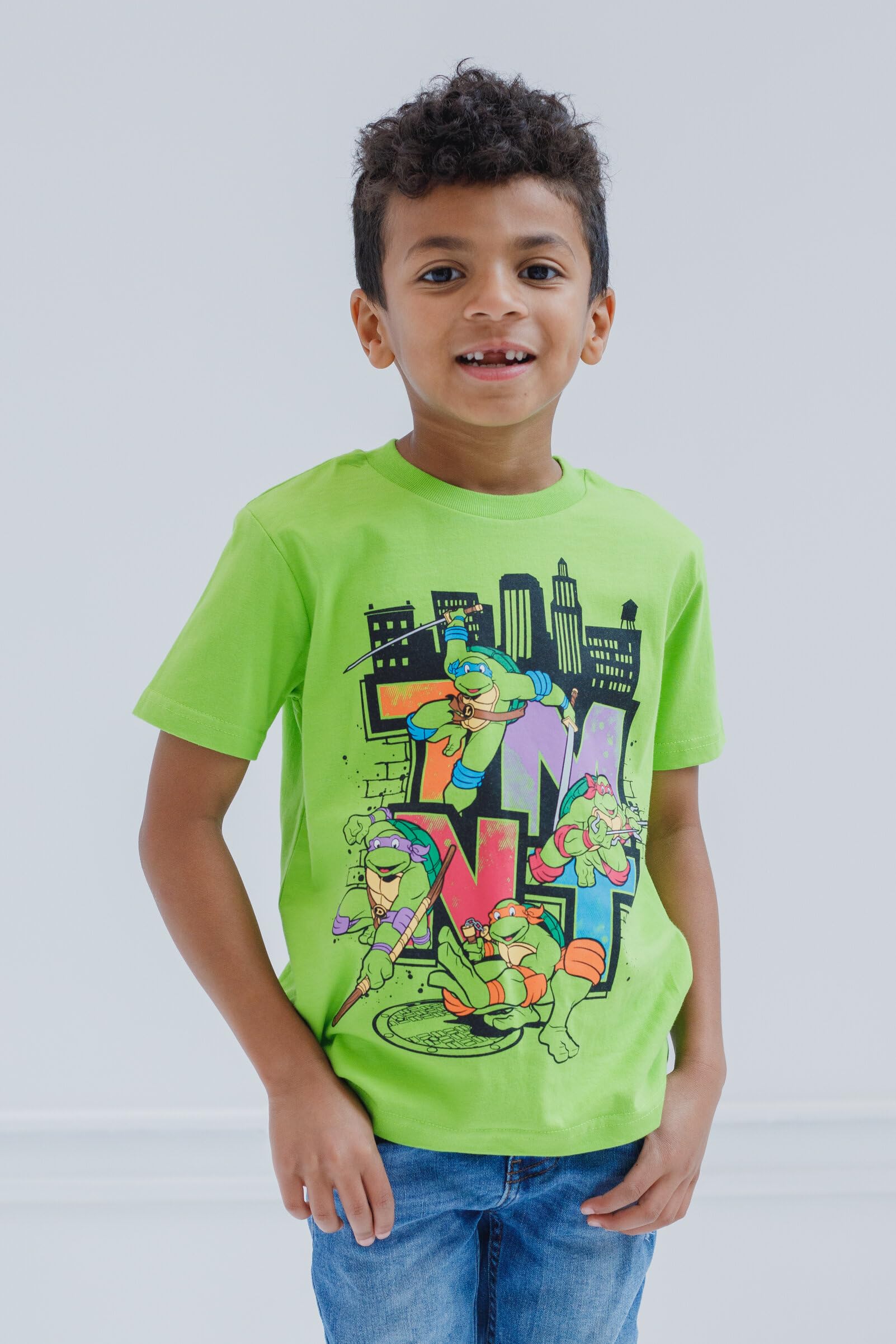 Teenage Mutant Ninja Turtles Leonardo Michelangelo Raphael Little Boys 3 Pack T-Shirts White/Gray/Green 7-8