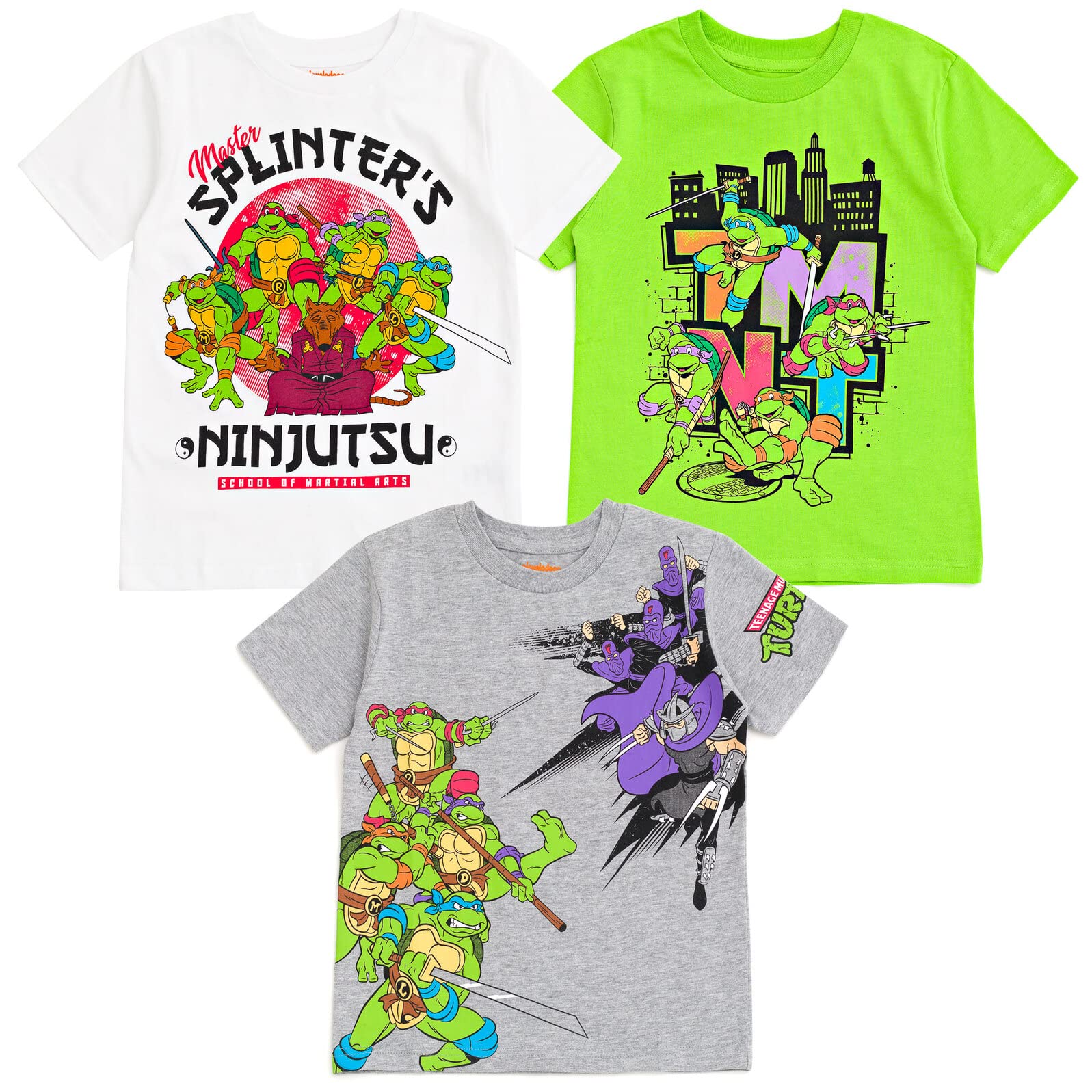 Teenage Mutant Ninja Turtles Leonardo Michelangelo Raphael Little Boys 3 Pack T-Shirts White/Gray/Green 7-8
