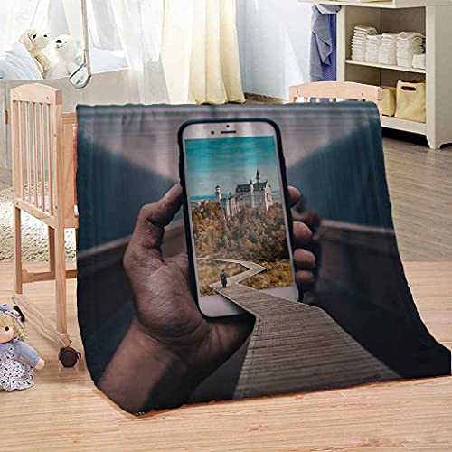 DALEM Soft Fleece Throw Blanket - Fluffy Microfiber Solid Blankets for Bed and Couch Double/Single Size - 59X79Inch Wooden Bridge Scenery Printed Flannel Blanket for Bed, Couch and Sofa