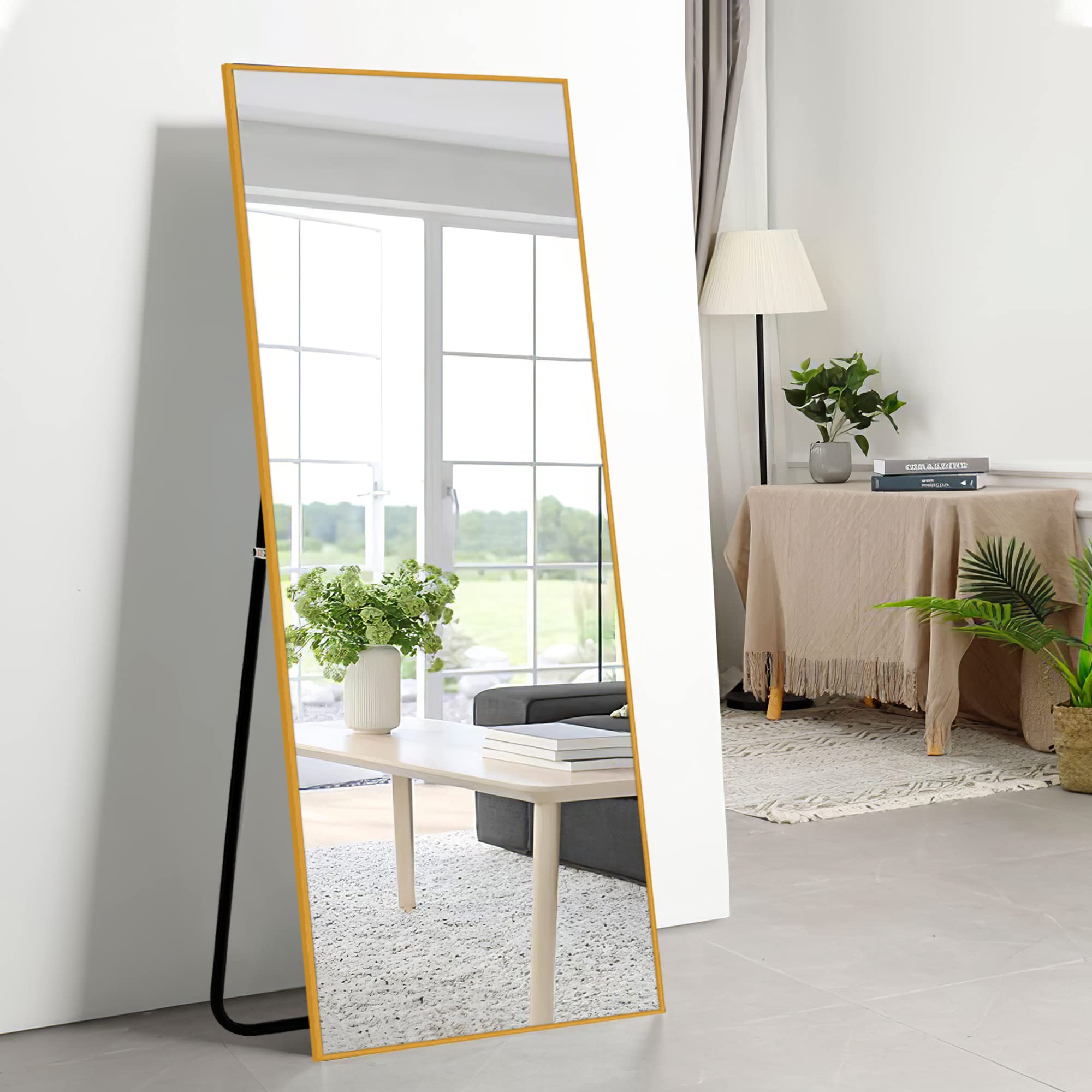 Natsukage Full Length Mirror Wall Mirror Full Length Mirror for Wall Hanging or Leaning Against Wall Dressing Mirror Body Mirror Aluminum Alloy Frame (44"x16", Gold)