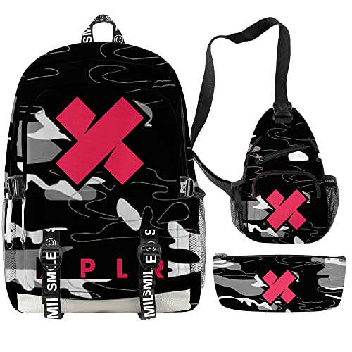 XPLR Season 2 Merch Black Camo Backpack Sam and Colby Teen Backpack Three Piece Travel Backpack (suit 1)