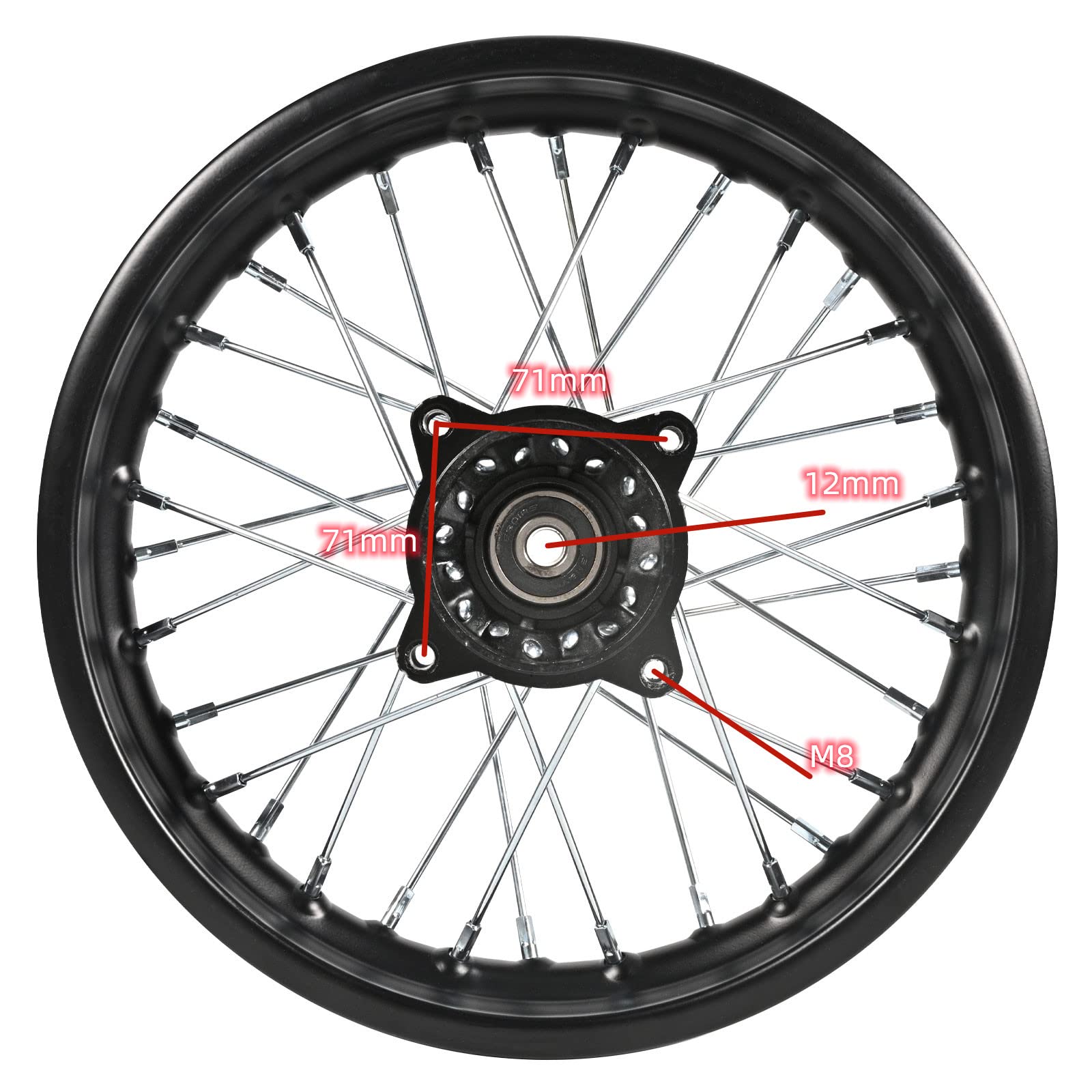 Trkimal Rear Wheel Rim Hub for Motocross Off Road Dirt Pit Bike (80/100-12 (12mm Bearing))