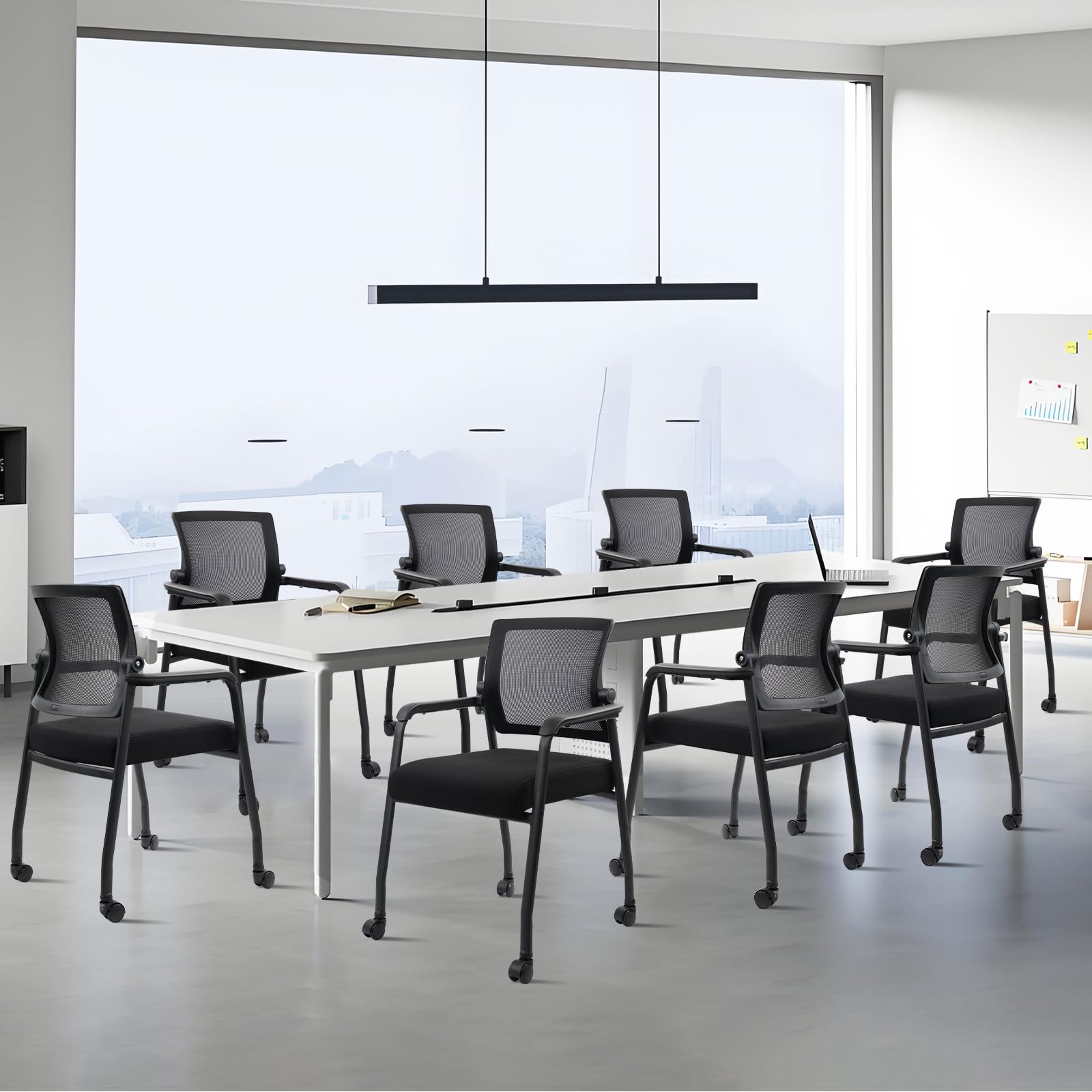 KLASIKA Waiting Room Chairs with Wheels, Adjustable Mesh Backrest, Desk Chair with Ergonomic Lumbar Support and Thickened Seats Cushion, Black