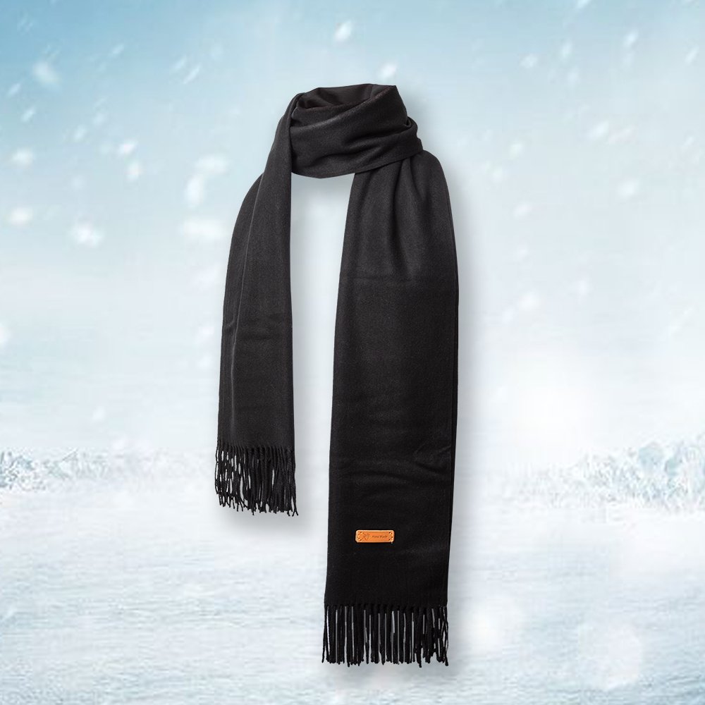 Pengzitou Cashmere Scarf For Womens Mens Super Soft Fashion Long Tassel Blue Scarf(80.7X25.6 In (Black 1)