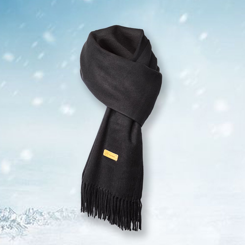 Pengzitou Cashmere Scarf For Womens Mens Super Soft Fashion Long Tassel Blue Scarf(80.7X25.6 In (Black 1)