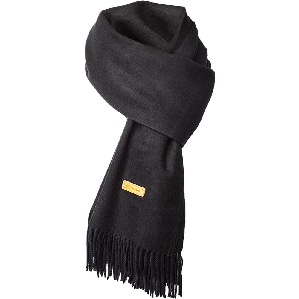 Pengzitou Cashmere Scarf For Womens Mens Super Soft Fashion Long Tassel Blue Scarf（80.7X25.6 In (Black 1)