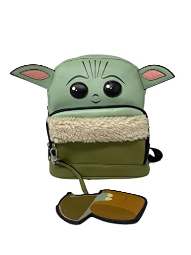 U.P.D., Inc. Star Wars The Child with Yoda Ears Mini Deluxe Backpack - Leather Bag with Front Pocket and Keychain, Perfect Backpack for Teens and Kids - 10 Inch