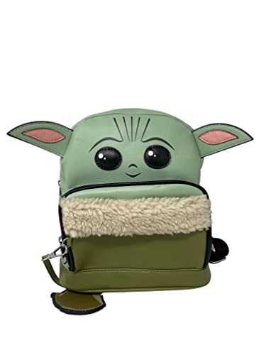 U.P.D., Inc. Star Wars The Child with Yoda Ears Mini Deluxe Backpack - Leather Bag with Front Pocket and Keychain, Perfect Backpack for Teens and Kids - 10 Inch