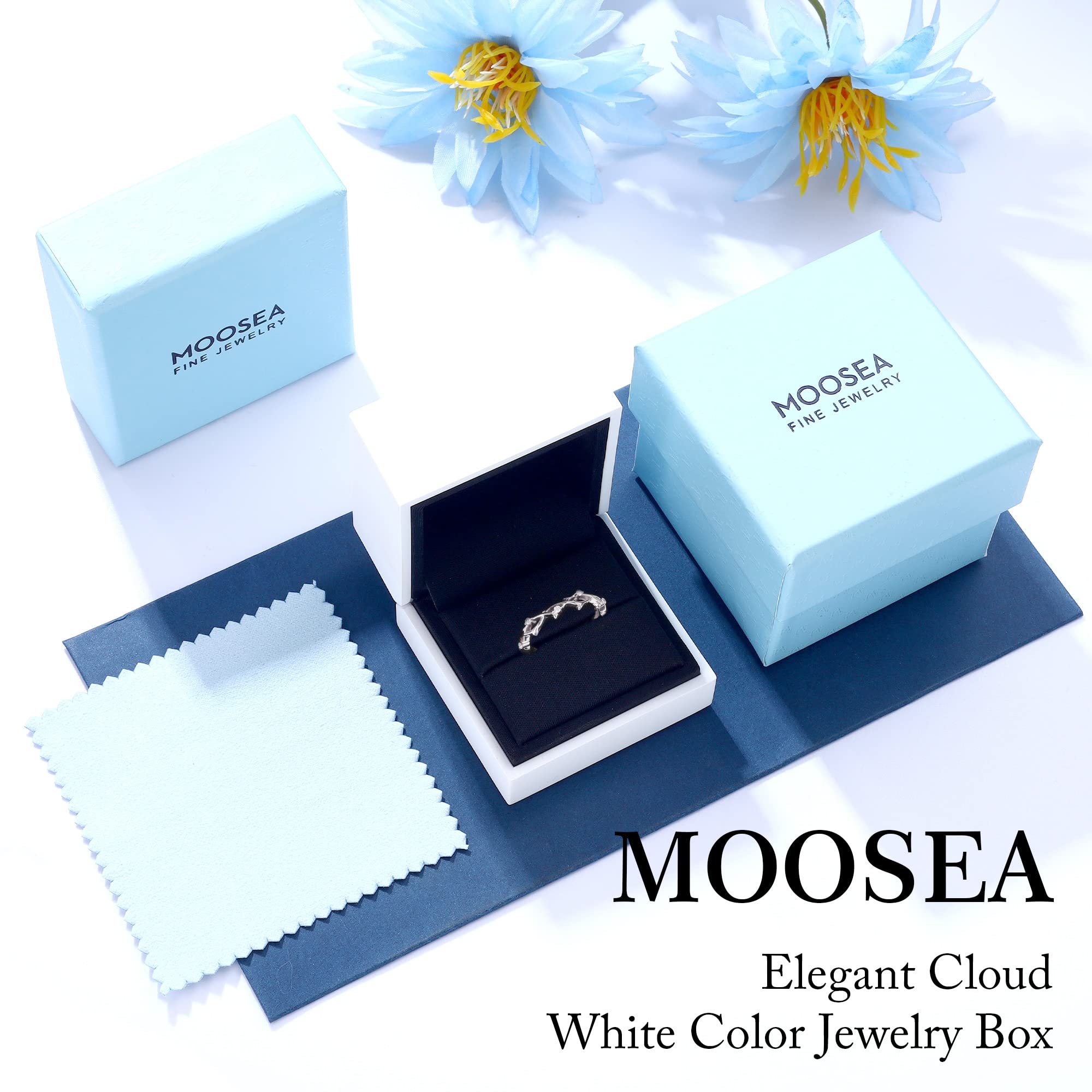 MOOSEA Twig Moissanite Stackable Wedding Ring, 14K White Gold Vermeil, D Color VVS1 Clarity Lab Created Moissanite, Half Eternity, Female, 4.5 Size