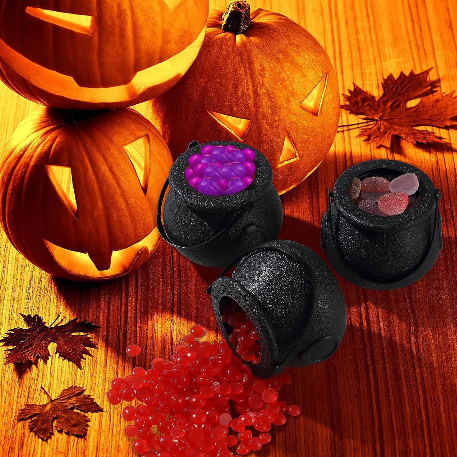 80 Pcs Plastic Cauldron Mini Witches Cauldron with Handle for St Patrick Day, Mardi Gras, Halloween Decorations Cauldron Candy Cauldron Kettles for Party Favors(Black, 80 Pcs)