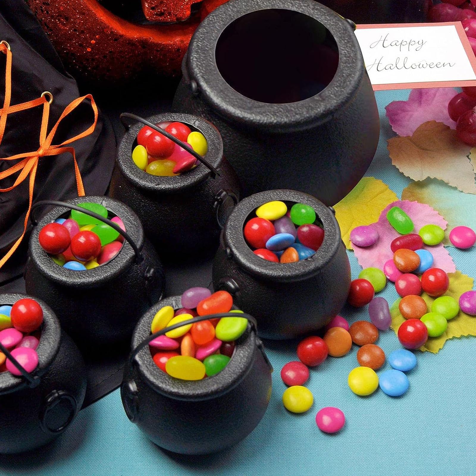 80 Pcs Plastic Cauldron Mini Witches Cauldron with Handle for St Patrick Day, Mardi Gras, Halloween Decorations Cauldron Candy Cauldron Kettles for Party Favors(Black, 80 Pcs)