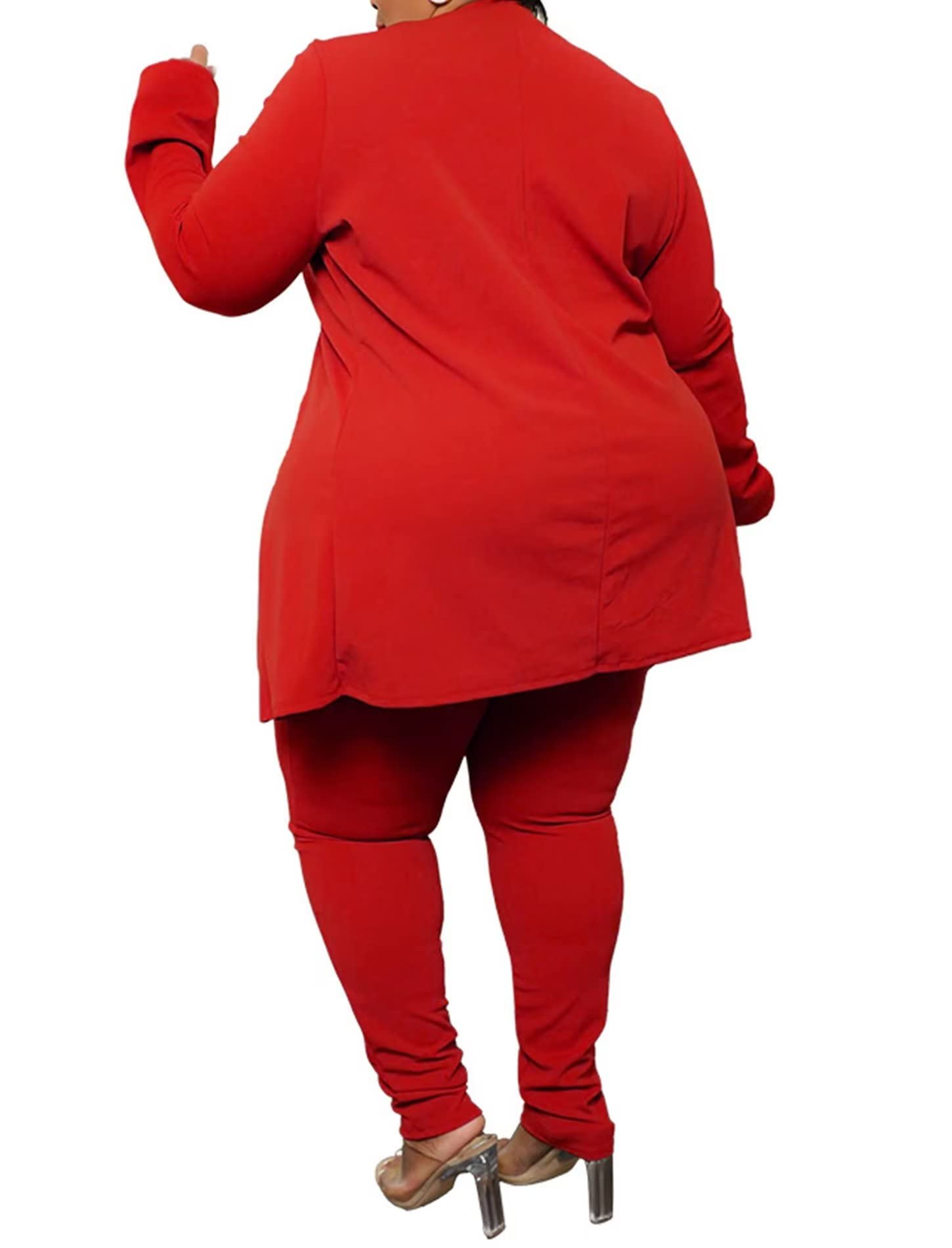 Womens Plus Size Business Suits with Pants Slim Fit Blazers Two Piece Suit Sets Tracksuits Red 3X