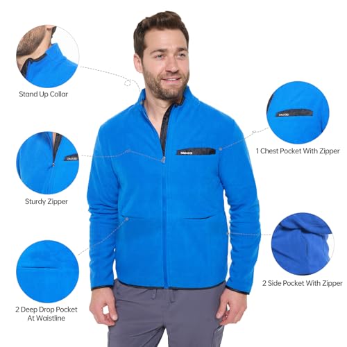 Dagacci Medical Uniform Unisex Warm Up Zip Front Fleece Scrub Jacket for Women and Men, Royal Blue, L