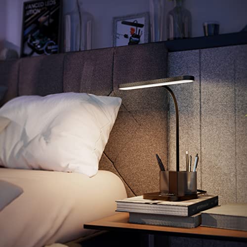 AXX Desk Lamp for College Dorm Room, School Study Supplies for Teens Kids, Office Desk Lights with Organizer/Storage, Desktop Lamp for Bedroom, LED, Small, Black, Pen Holder, Gooseneck