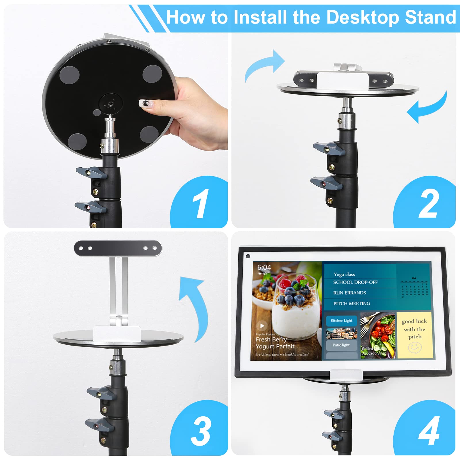 Aluminum Desktop Stand for Echo Show 15, Echo Show 15 Stand Swivel and Tilt, Adjustable and Foldable Stand with 360 Degree Rotatable Base, Multi-Angles, Easy Switch Device in Portrait and Landscape
