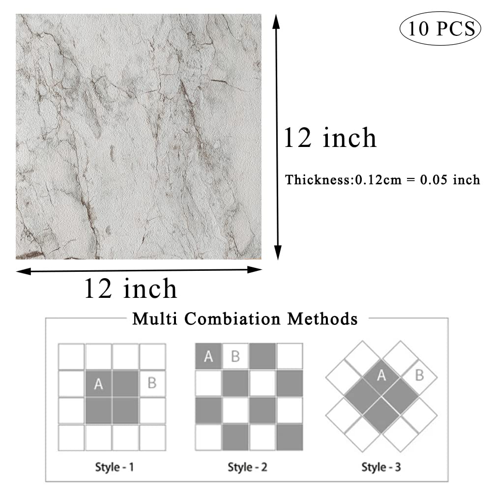Norine Peel and Stick Floor Tile 12 x 12 Inch Self Adhesive Marble Vinyl Flooring Waterproof Removable Sticker Tiles for Bedroom Bathroom Kitchen, 10 Pack