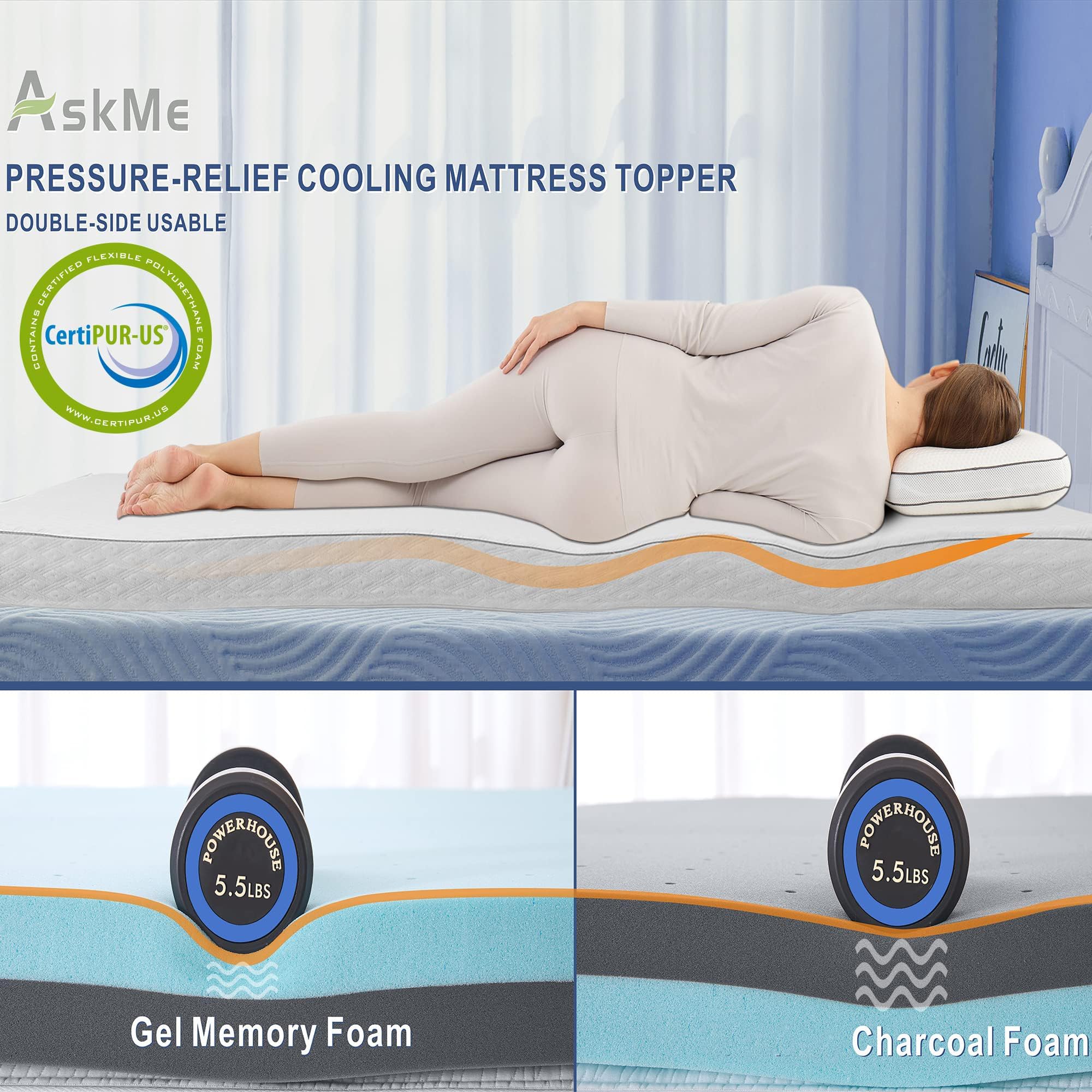Askme Queen Mattress 4 Inch Ventilated Gel Memory Foam and Firm Foam Support with Bonus Cover, Adjustable Softness Relief Back Pain Breathable and Washable Cover, CertiPUR-US,Queen Size