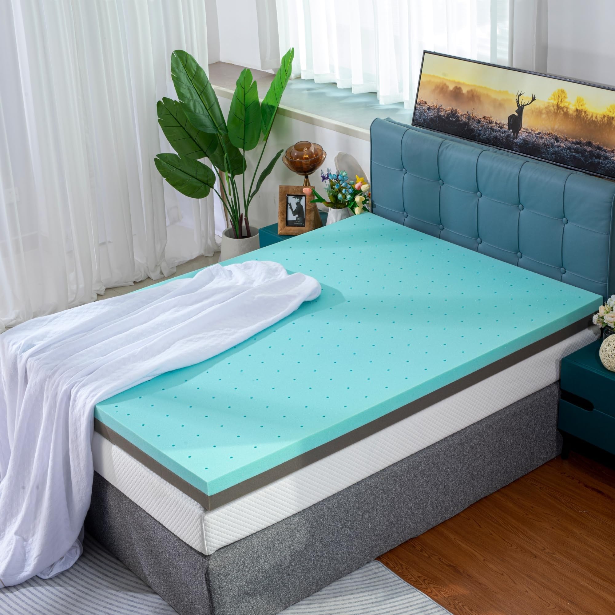 Askme Queen Mattress 4 Inch Ventilated Gel Memory Foam and Firm Foam Support with Bonus Cover, Adjustable Softness Relief Back Pain Breathable and Washable Cover, CertiPUR-US,Queen Size