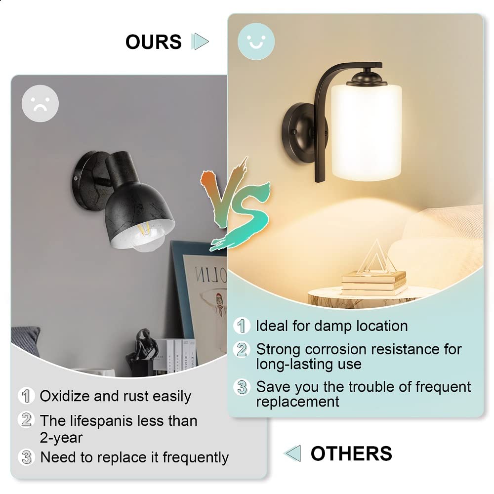 CANMEIJIA Wall Sconce 1 Light, Modern Wall Light Fixture, Bathroom Vanity Lights with Matte Black Wall Lamp for Bedroom Kitchen Hallway Porch, Milky White Glass Shades, E26 Socket, Bulbs Not Included