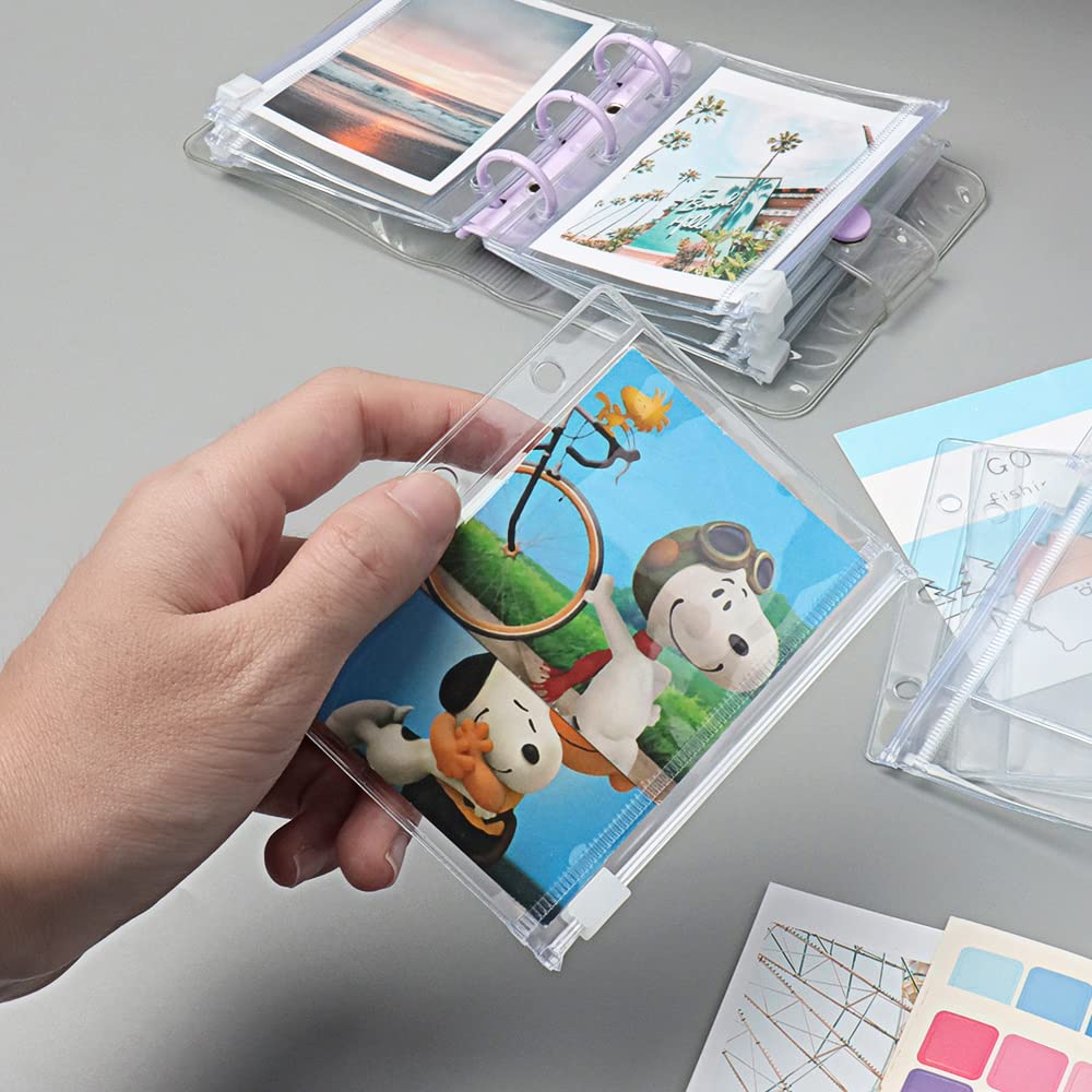 12Pack Binder Pockets Clear Mini Size Zipper Binder Pouches Bag Waterproof Loose Leaf 3 Holes Zipper Binder Pockets for Journal Budget Filing Pockets Bags