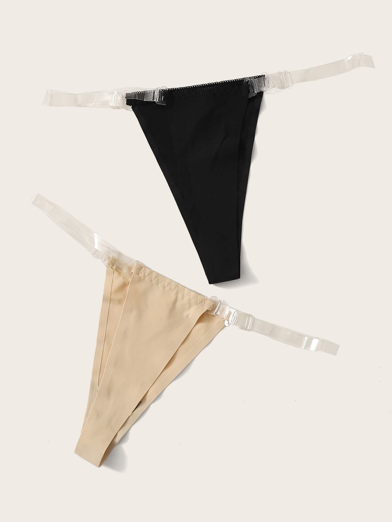 GORGLITTER Women's 2 Piece Clear Strap Thong Invisible G String No Show Underwear Panties Black