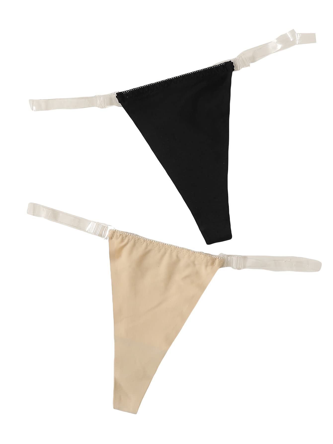 GORGLITTER Women's 2 Piece Clear Strap Thong Invisible G String No Show Underwear Panties Black