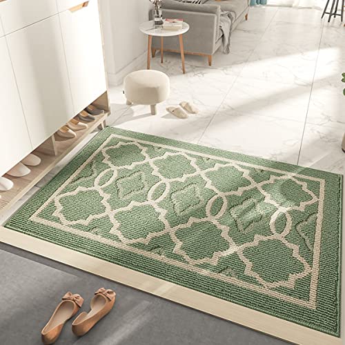Doormats for Indoor Entrance Home - 24x36 Inches Dirt Trapper Door Mat Indoor Outdoor, Water Absorbing Door Mat, Low-Profile Indoor Entryway Rug, Non Slip Door Mat Indoor, High Traffic Areas, Green