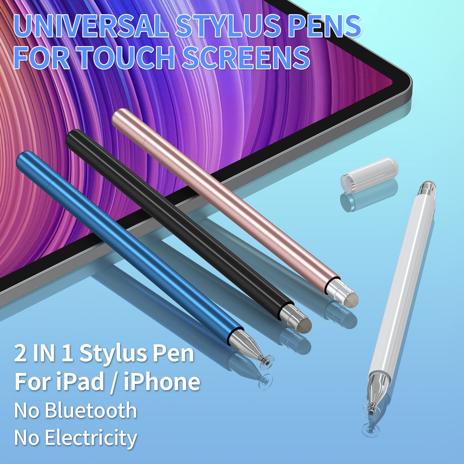 OJIOG Stylus Pens for Touch Screens (4 Pcs), Capacitive 2 in 1 High Sensitivity & Precision Stylus Pen, Compatible with iPad, Tablets, Laptops, Smartphones