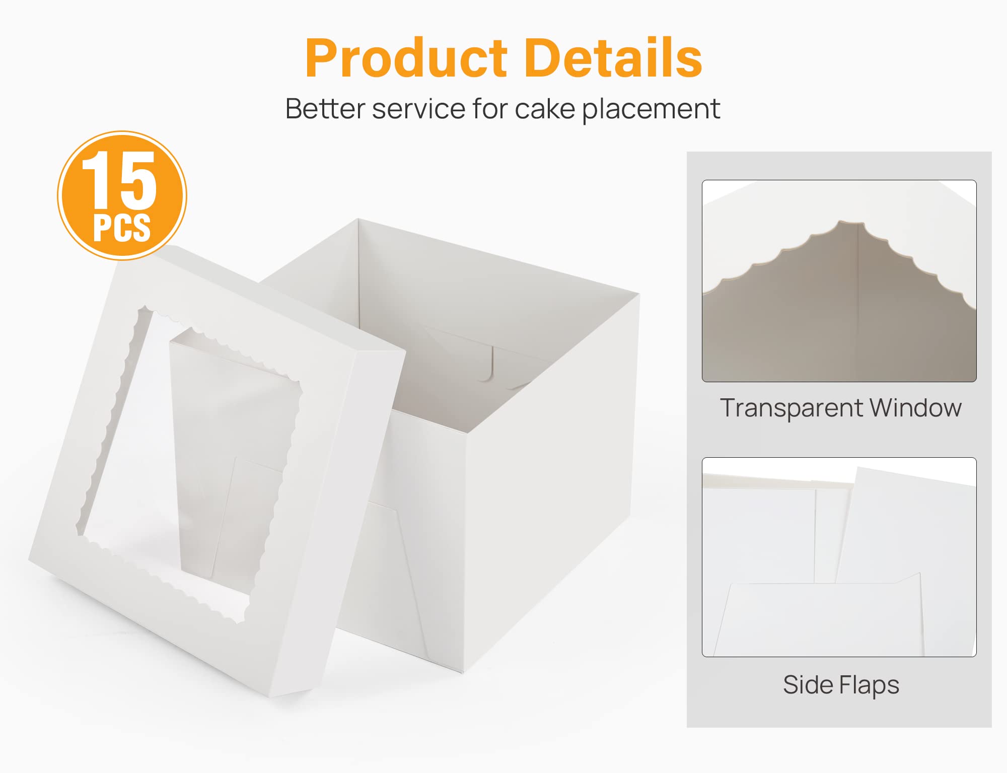 Kootek 15pcs Cake Boxes, 10x10x8 Inches Tall Cake Box with Window, White Bakery Boxes, Large Baking Boxes, Square Cardboard Cake Box for Multi-Layer Cakes, Cake Decorating Supplies for Gift Giving