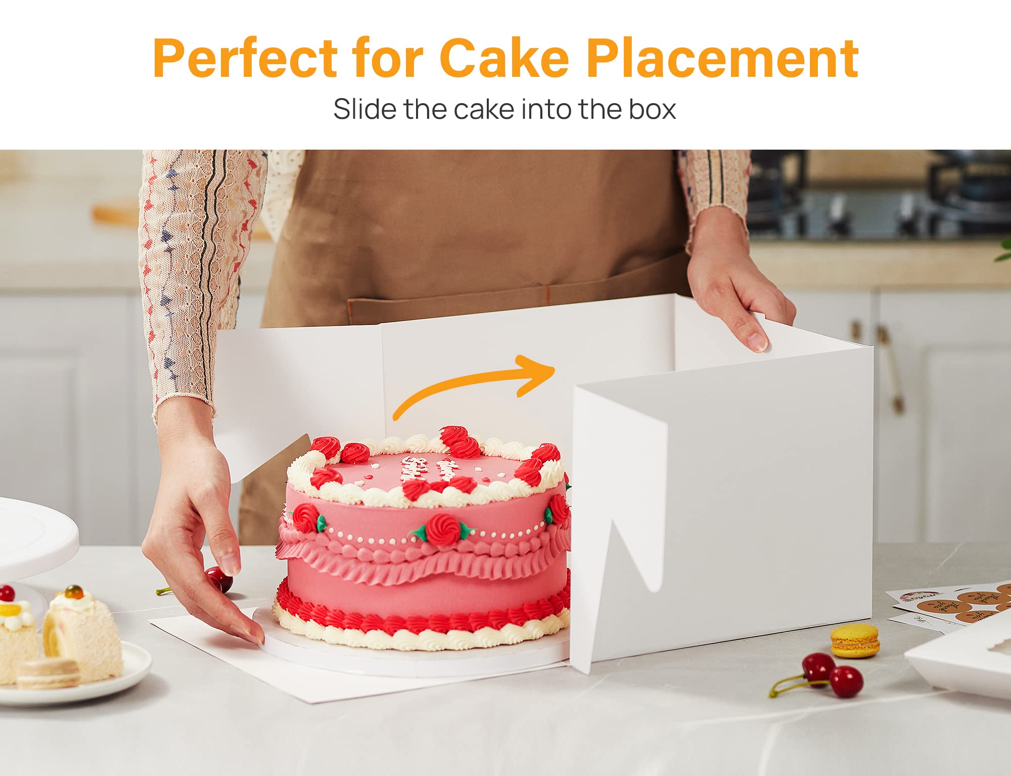 Kootek 15pcs Cake Boxes, 10x10x8 Inches Tall Cake Box with Window, White Bakery Boxes, Large Baking Boxes, Square Cardboard Cake Box for Multi-Layer Cakes, Cake Decorating Supplies for Gift Giving