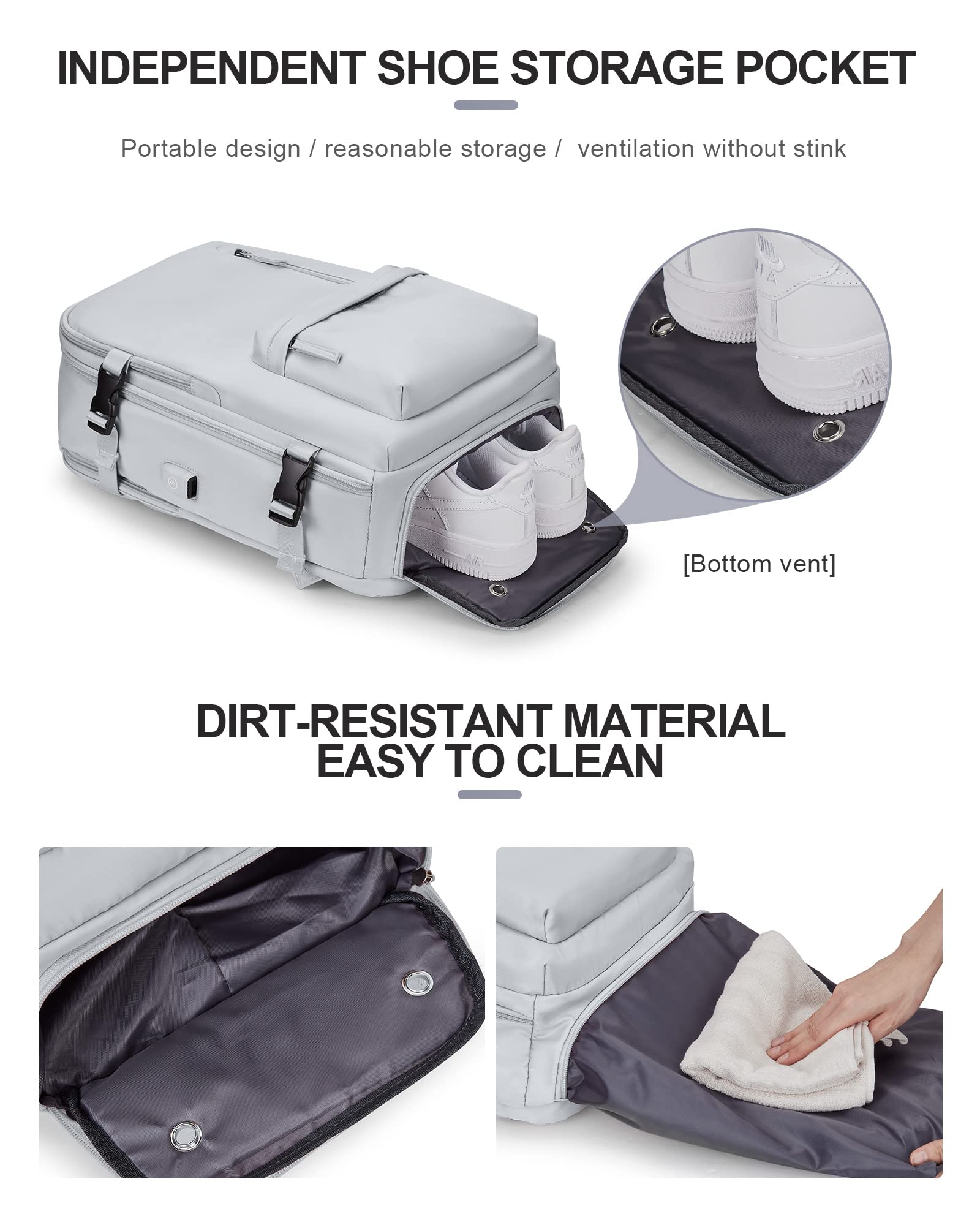 Carry On Backpack for Women, Airline Approved Personal Item Large Travel Backpack Flight Approved, Waterproof Laptop Bag Business Work Gym Backpacks Men Grey Mochila De Viaje