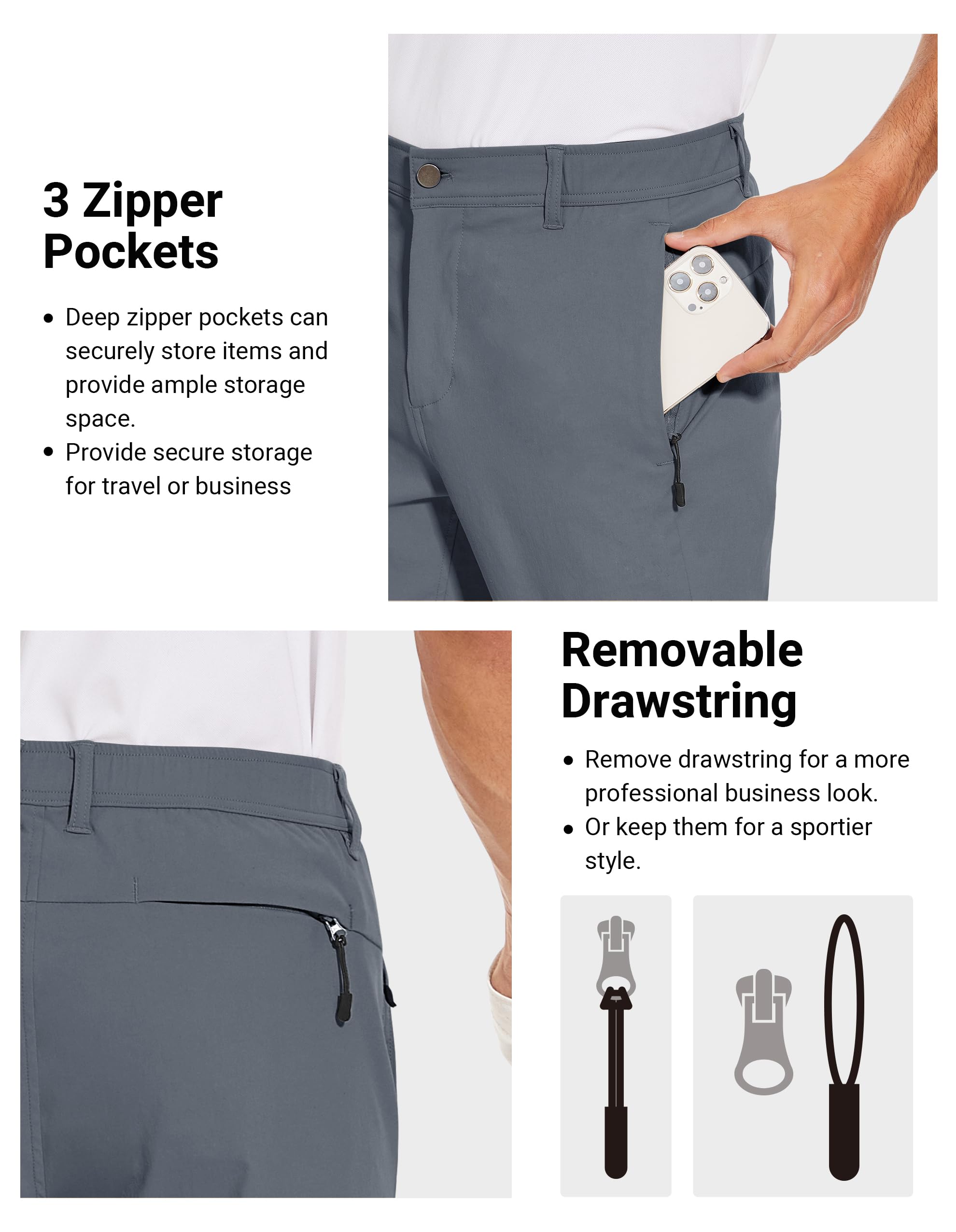 SPECIALMAGIC Golf Hiking Pants for Men Slacks Dress Pants Elastic Waist Casual Tapered Stretchy Slim Fit Denim Blue,32W30L