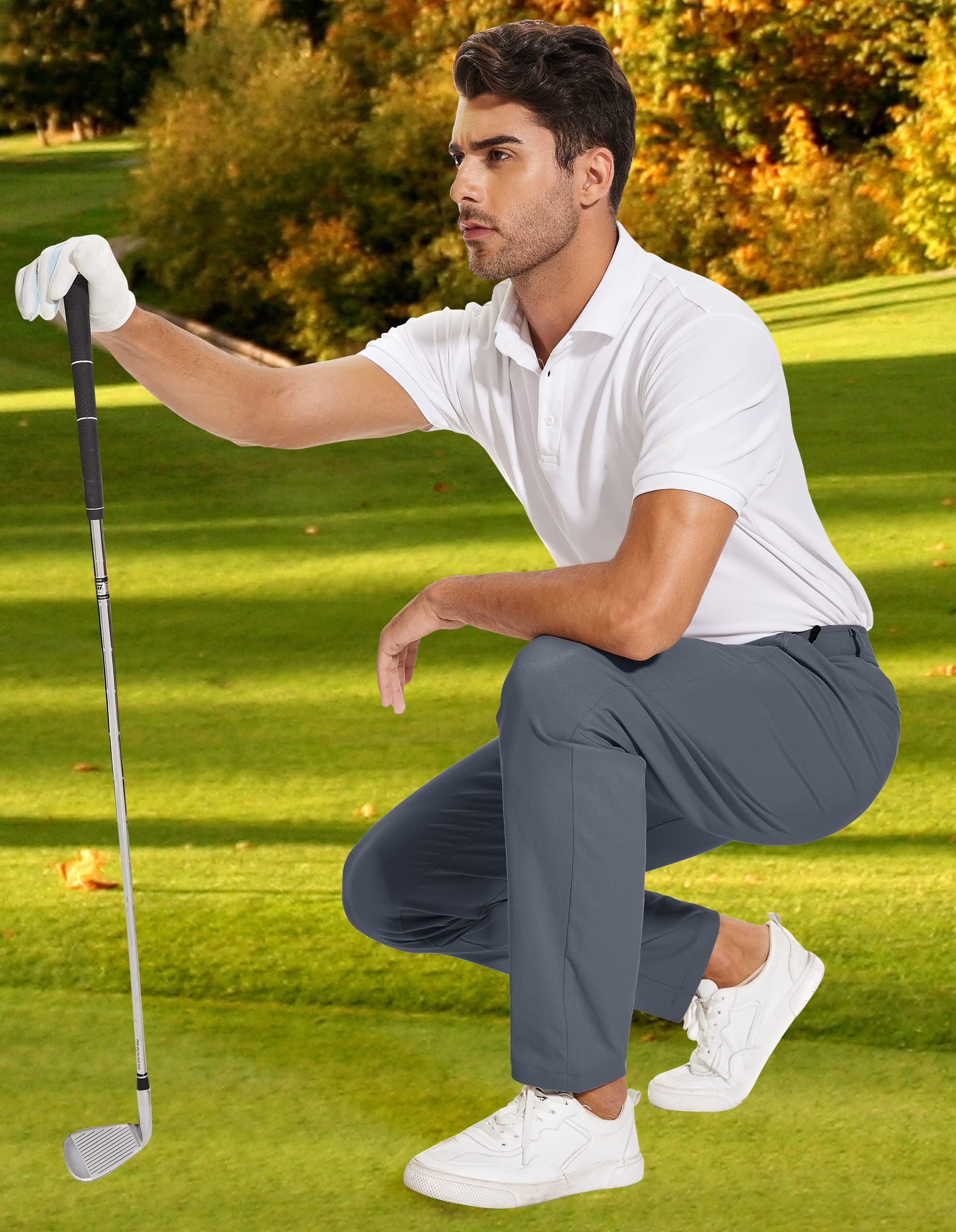 SPECIALMAGIC Golf Hiking Pants for Men Slacks Dress Pants Elastic Waist Casual Tapered Stretchy Slim Fit Denim Blue,32W30L