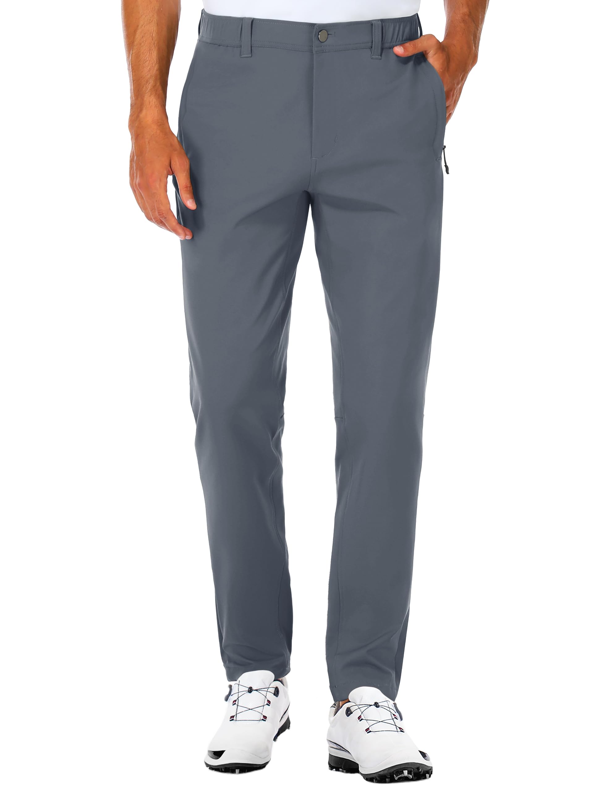 SPECIALMAGIC Golf Hiking Pants for Men Slacks Dress Pants Elastic Waist Casual Tapered Stretchy Slim Fit Denim Blue,32W30L