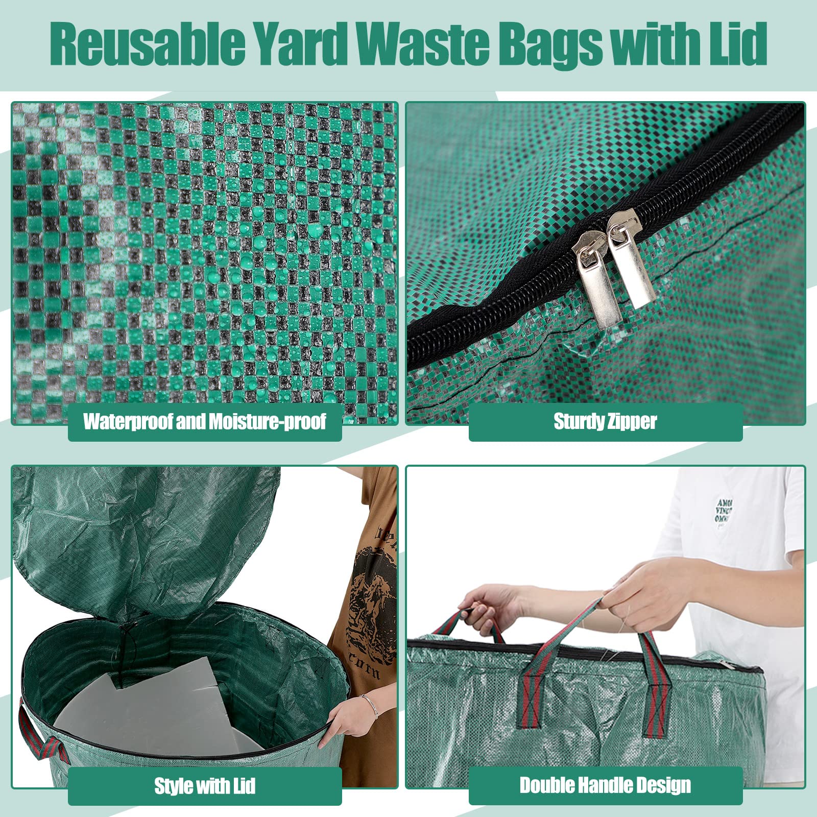 Kingdder 2 Pack 72 Gallon Reusable Yard Waste Bags with Lid and Handle Collapsible Extra Large Lawn Bag Holder Heavy Duty Leaf Bins Garden Container for Garbage Outdoor Clean Up Debris Leaves Grass