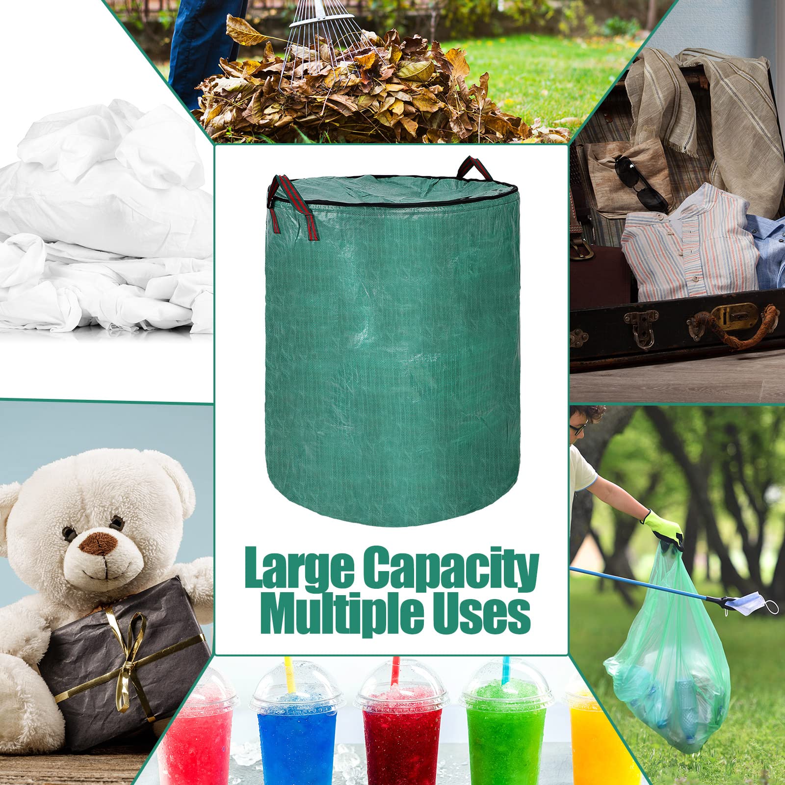 Kingdder 2 Pack 72 Gallon Reusable Yard Waste Bags with Lid and Handle Collapsible Extra Large Lawn Bag Holder Heavy Duty Leaf Bins Garden Container for Garbage Outdoor Clean Up Debris Leaves Grass
