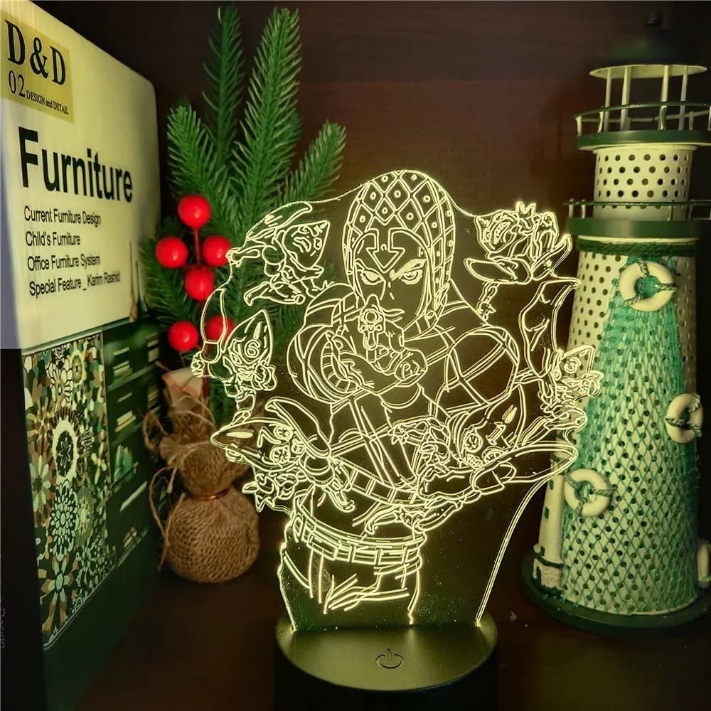 OAKFIN 3D Led Illusion Lamp JoJo's Adventure Guido Mista 3D Night Lights LED Lampara Anime Manga Visual Lamp Lights Kids Gift Bedroom Doll Lighting 7-Color Touch PXJD