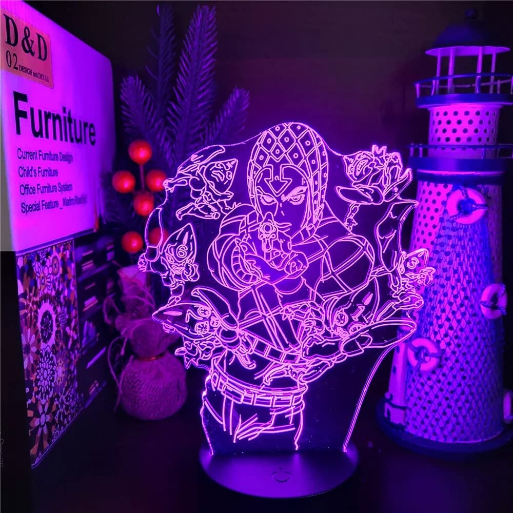 OAKFIN 3D Led Illusion Lamp JoJo's Adventure Guido Mista 3D Night Lights LED Lampara Anime Manga Visual Lamp Lights Kids Gift Bedroom Doll Lighting 7-Color Touch PXJD