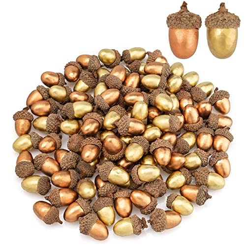 Noverlife 100PCS Golden Fake Acorns With Natural Cap, Artificial Simulation Set, Foam for Crafts, Thanksgiving Craft, Christmas Lifelike Small Ornament for Winter Decor