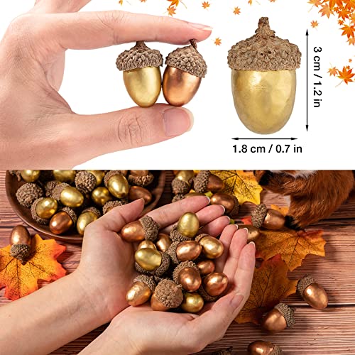 Noverlife 100PCS Golden Fake Acorns With Natural Cap, Artificial Simulation Set, Foam for Crafts, Thanksgiving Craft, Christmas Lifelike Small Ornament for Winter Decor