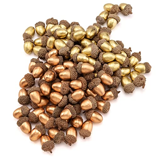 Noverlife 100PCS Golden Fake Acorns With Natural Cap, Artificial Simulation Set, Foam for Crafts, Thanksgiving Craft, Christmas Lifelike Small Ornament for Winter Decor