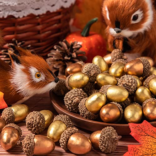 Noverlife 100PCS Golden Fake Acorns With Natural Cap, Artificial Simulation Set, Foam for Crafts, Thanksgiving Craft, Christmas Lifelike Small Ornament for Winter Decor