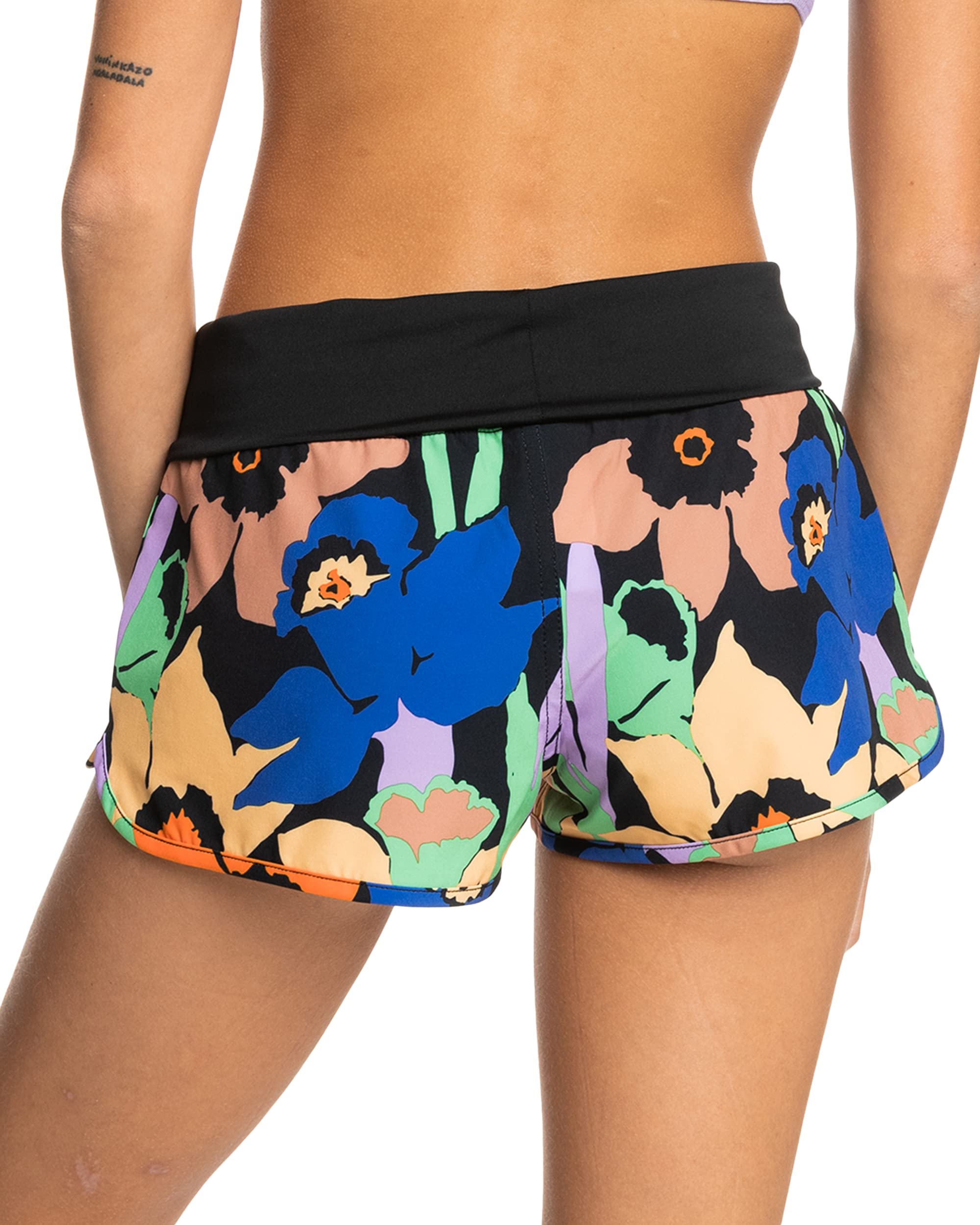 Roxy Women's Standard Board Tummy Control, Quick-Dry Swim, 4-Way Stretch, 2" Inseam Beach Shorts, UPF+ 50 Sun Protection, Anthracite Flower Jammin 231, Medium