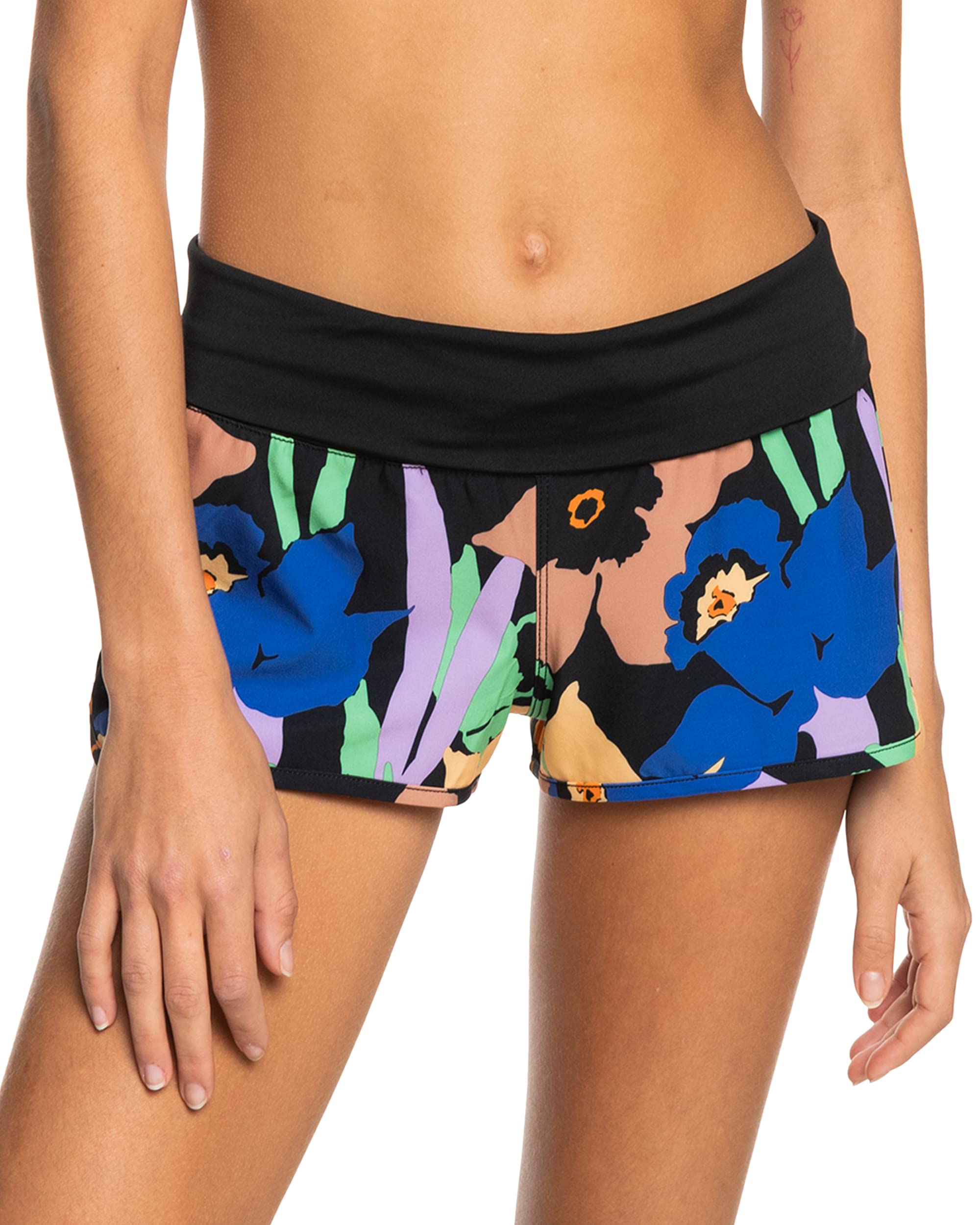 Roxy Women's Standard Board Tummy Control, Quick-Dry Swim, 4-Way Stretch, 2" Inseam Beach Shorts, UPF+ 50 Sun Protection, Anthracite Flower Jammin 231, Medium